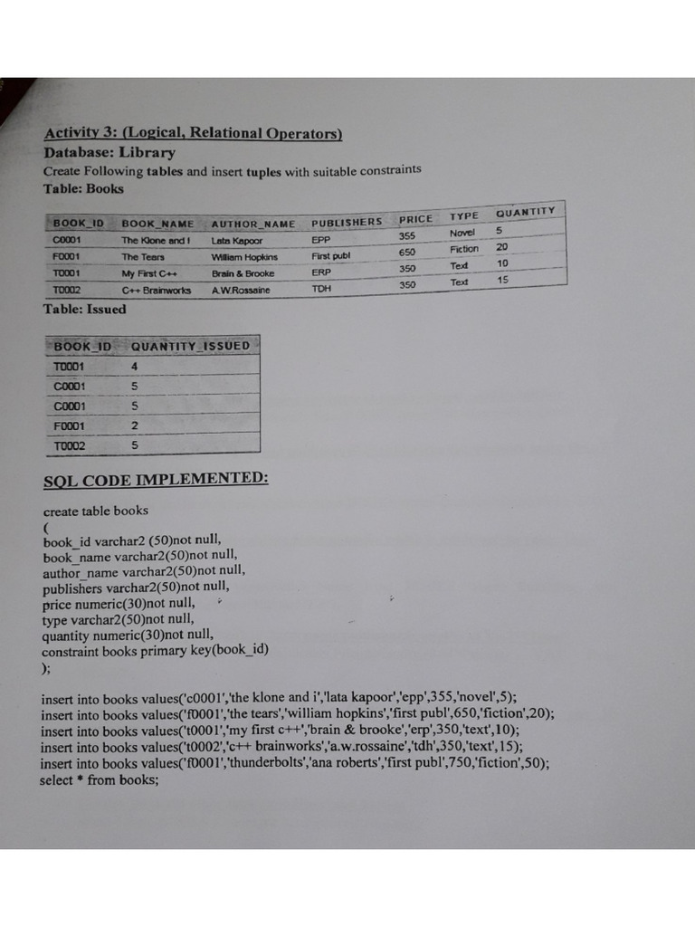 DBMS Lab Activity - 3 & 4 | PDF