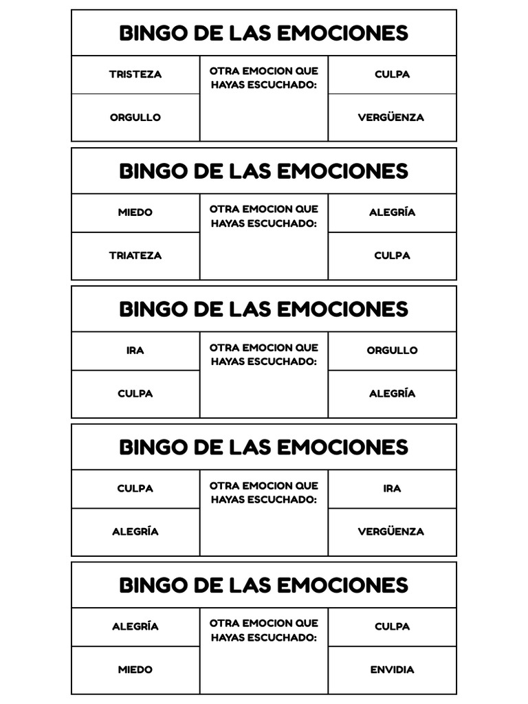Bingo de Las Emociones PDF | PDF