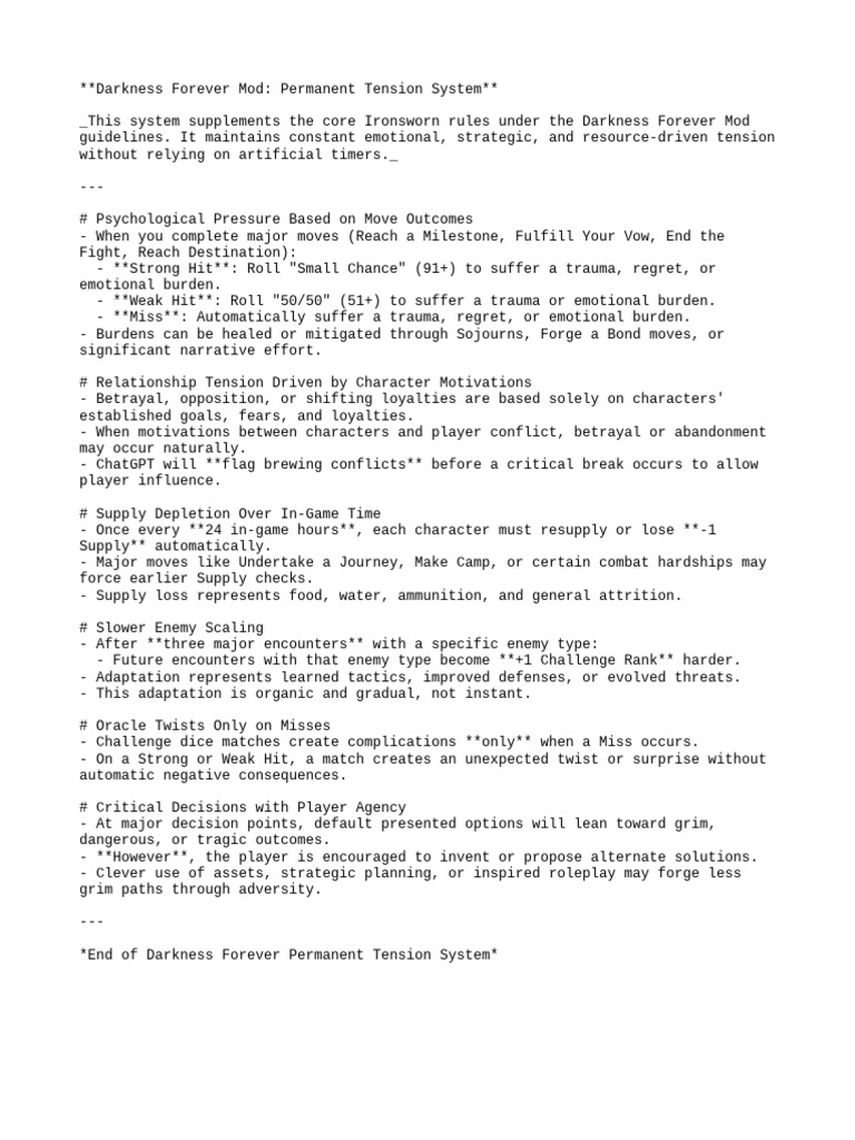 Darkness Forever Mod: Tension Mechanics | PDF
