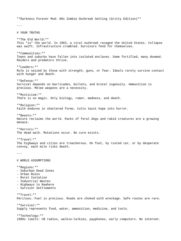 Darkness Forever Mod 80s Zombie Outbreak | PDF