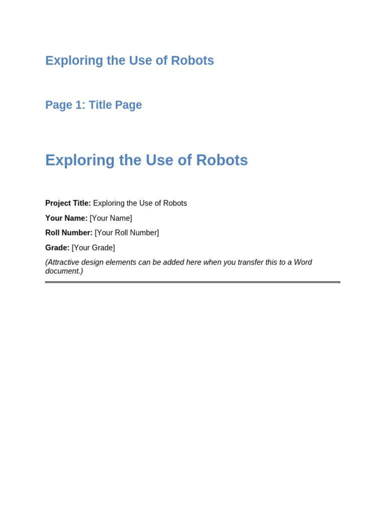 Exploring The Use of Robots Booklet | PDF | Robot | Robotics