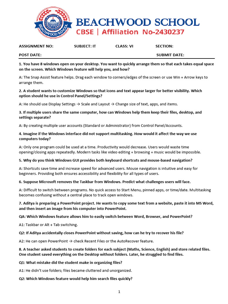 Class 6 Revi Assign It 18.8 | PDF | Window (Computing) | Software