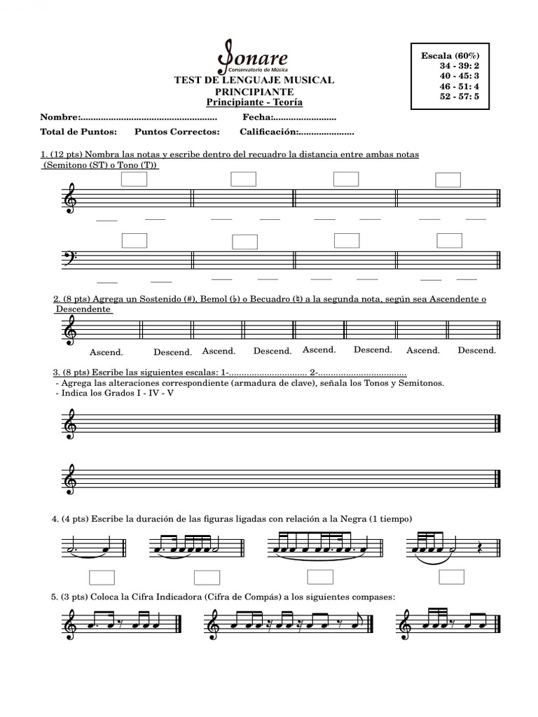 Examen de Principiante | PDF | Escala (música) | Elementos de la música