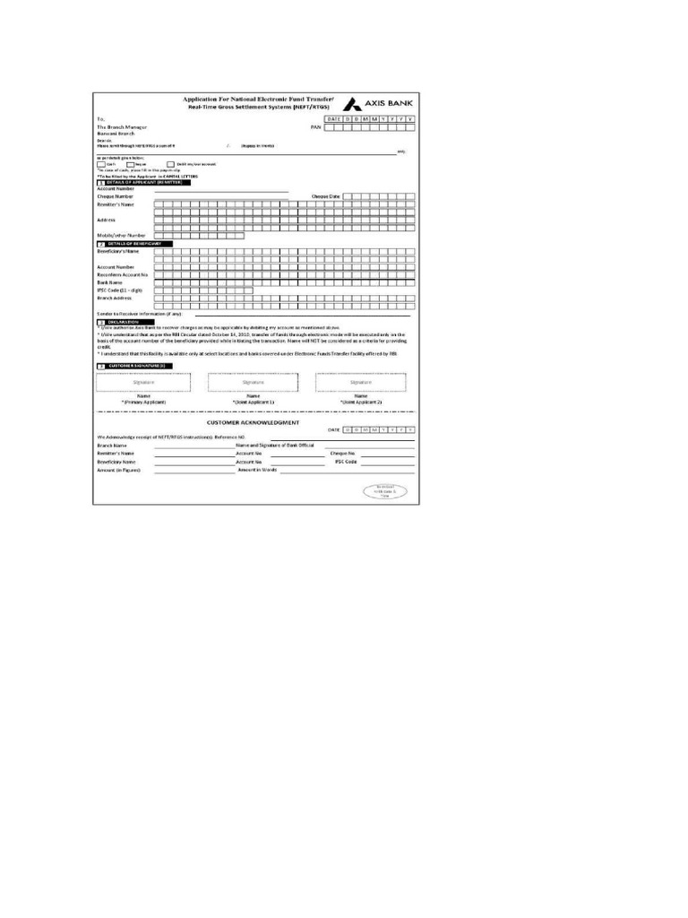 Latest Axis Bank RTGS and NEFT Form PDF Download - TechZooZ - Jpeg | PDF