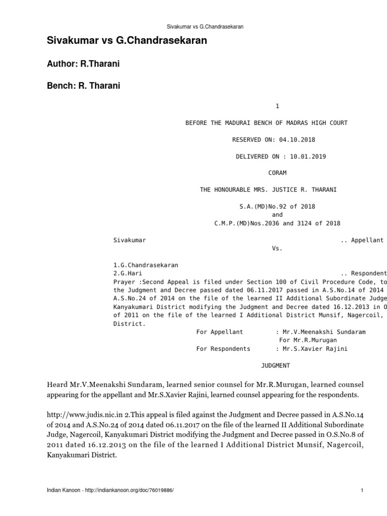 Sivakumar Vs G Chandrasekaran PDF | PDF | Lawsuit | Injunction