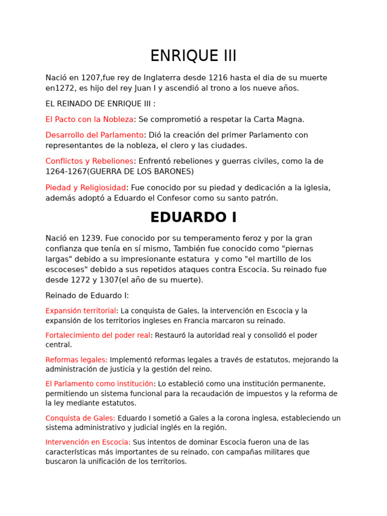 Reinos de Enrique III y Eduardo I | PDF