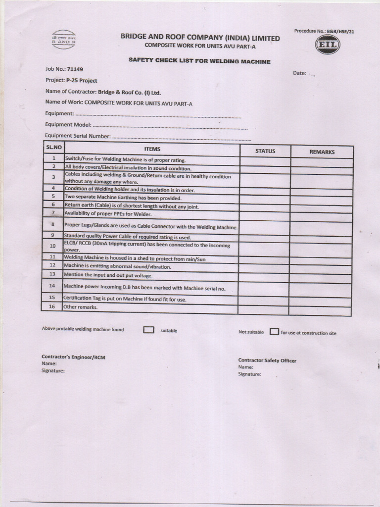 Welding Checklist Pdf