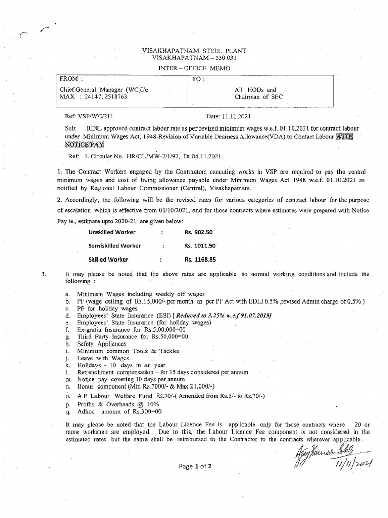 Labour Wage Revision 01.10.2021 | PDF