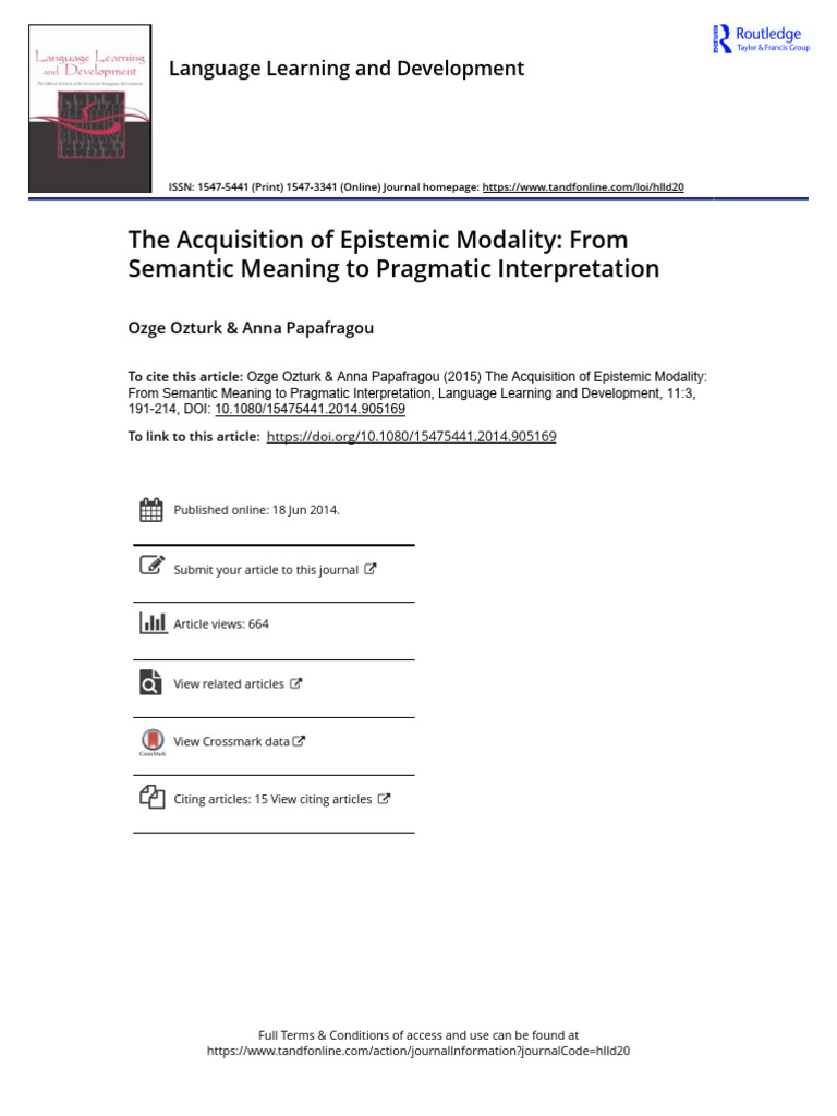 Acquisition of Epistemic Modality in Children | PDF | Modal Logic ...