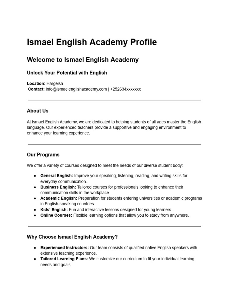 Ismael English Academy Profile | PDF