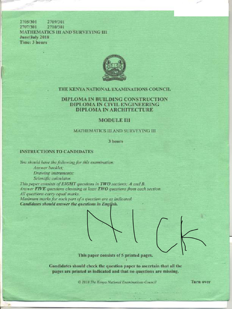 Mathematics III KNEC Past Papers July 2018 | PDF
