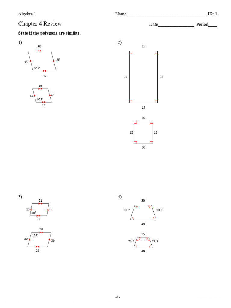 Similar Polygons Worksheet | PDF