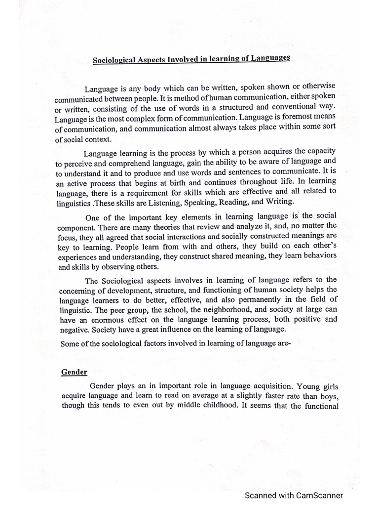 Sociological Aspects Involved in Language Learning | PDF