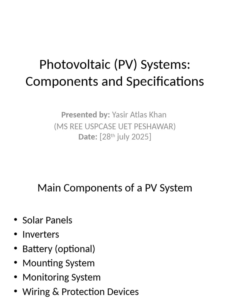 Solar PV System Components and Specification-1 | PDF