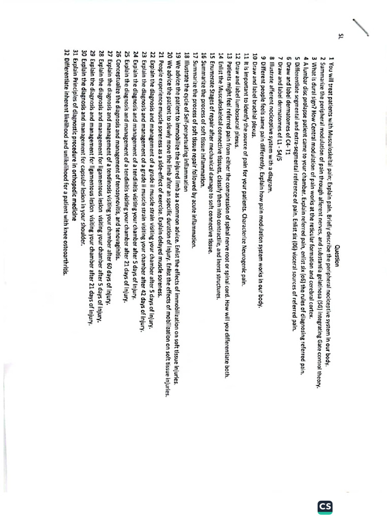 MSK Peripheral Question Bank Part 1 | PDF