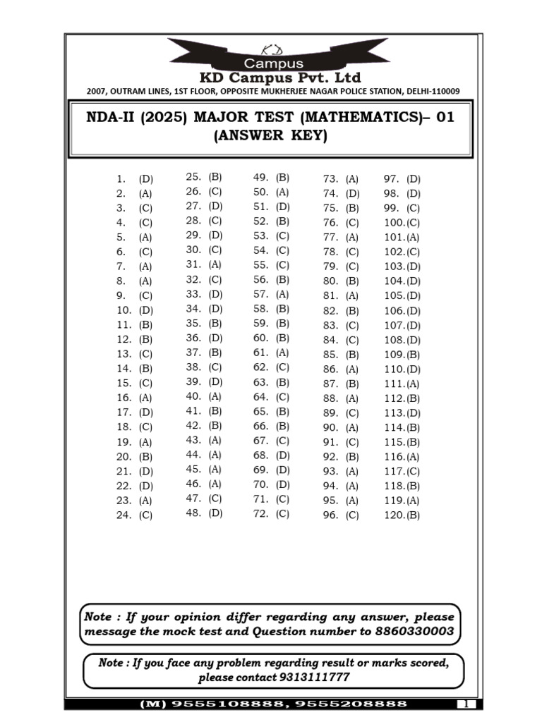 NDA II 2025 Maths Answer Key | PDF