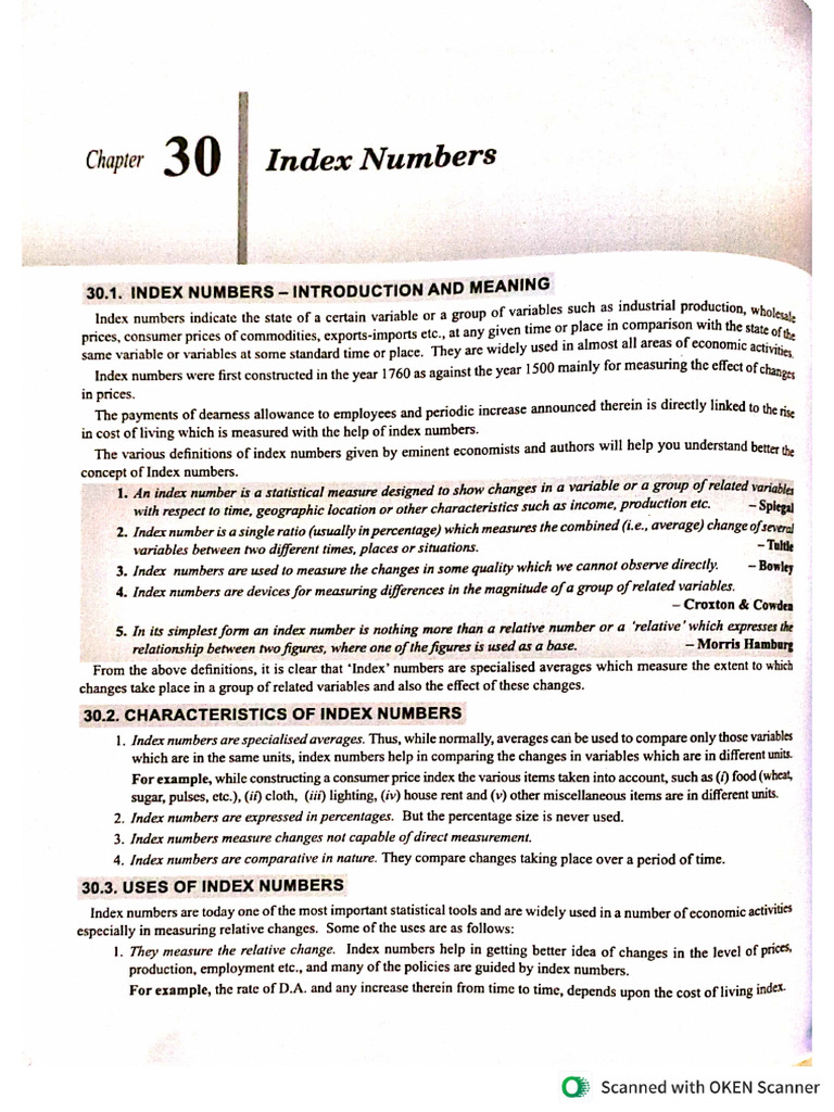 Index Numbers Class 11 | PDF