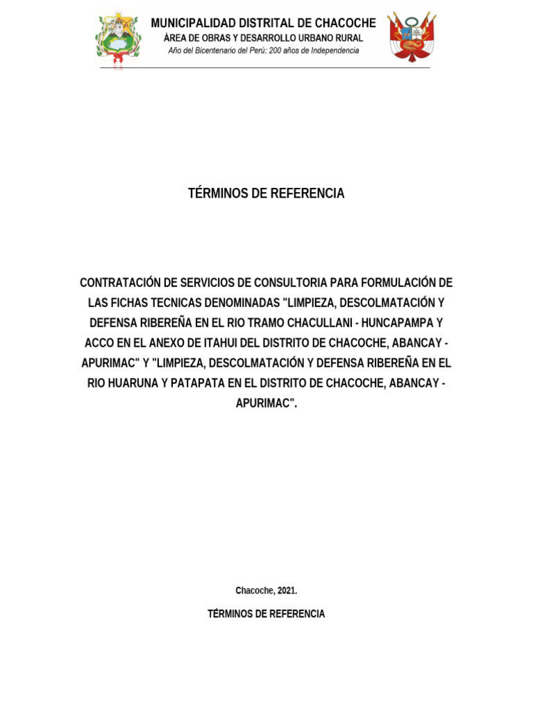 Consultoría para Fichas Técnicas en Chacoche | PDF | Infraestructura ...