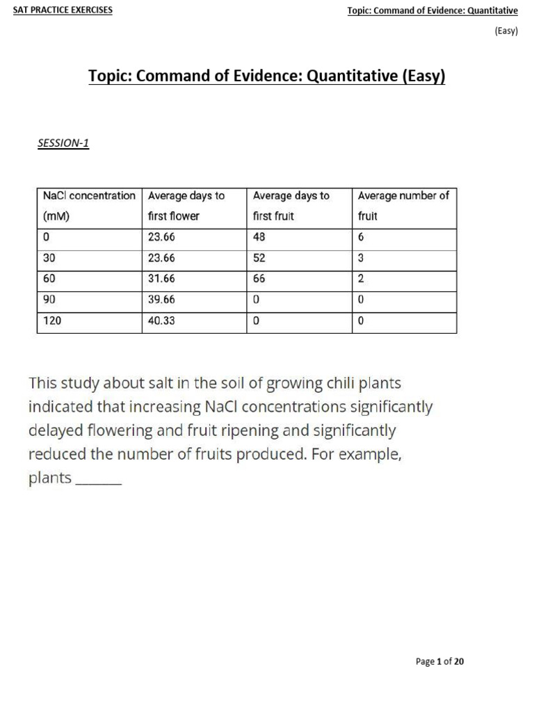SAT Quantitative Evidence Exercises | PDF
