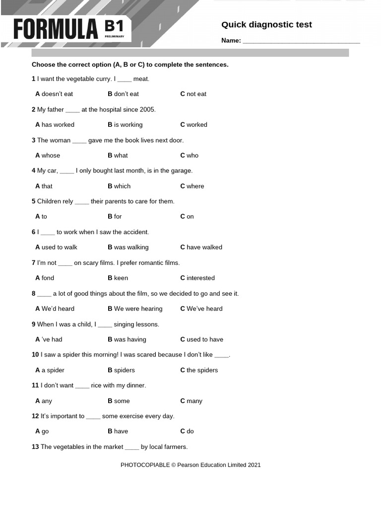 Formula B1 Quick Diagnostic Test | PDF