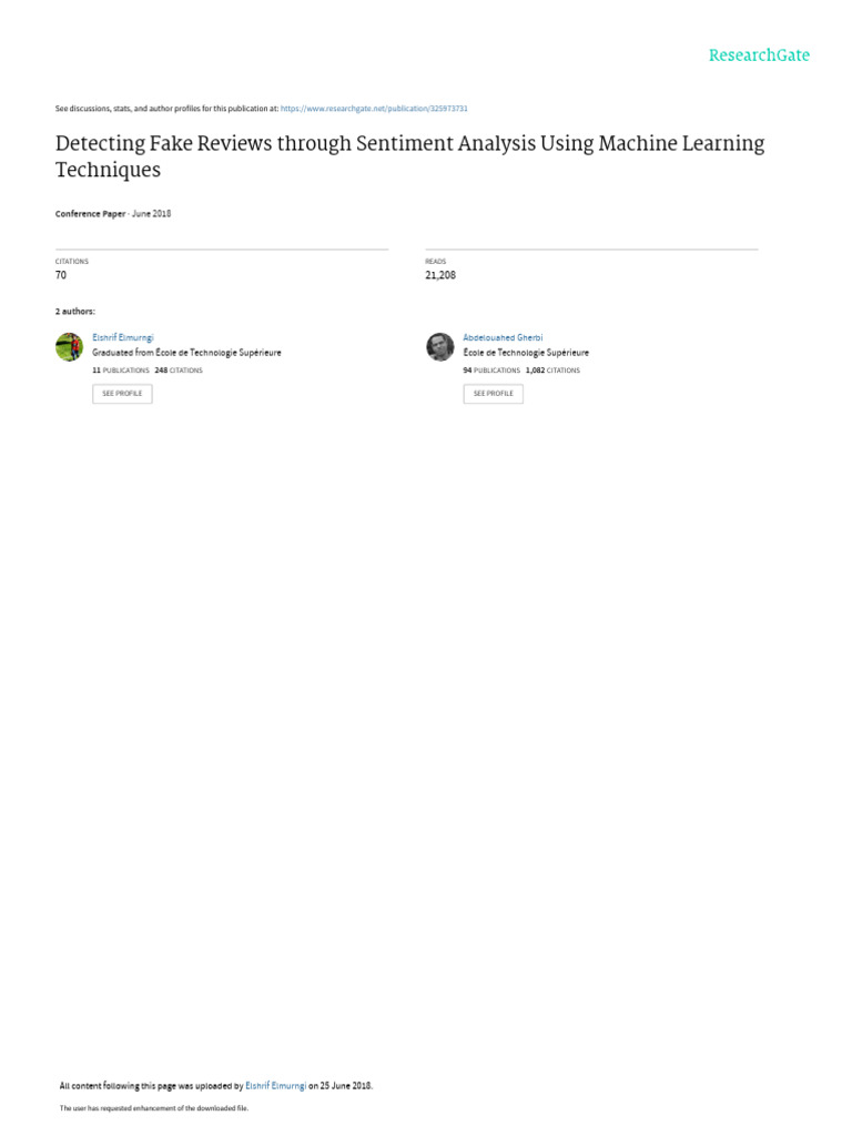 Detecting Fake Reviewsthrough Sentiment Analysis Using Machine Learning Techniques | PDF ...