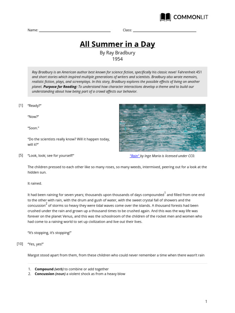 Exploring Themes in "All Summer in a Day" | PDF | Ray Bradbury