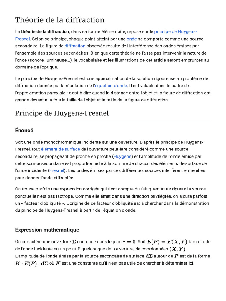 Théorie de la diffraction optique | PDF | Diffraction | Radiation ...