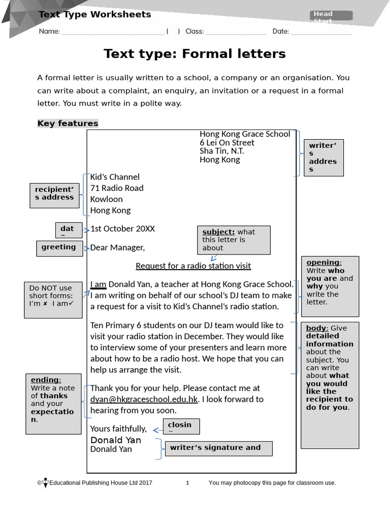 Formal Letter Writing Worksheets | PDF