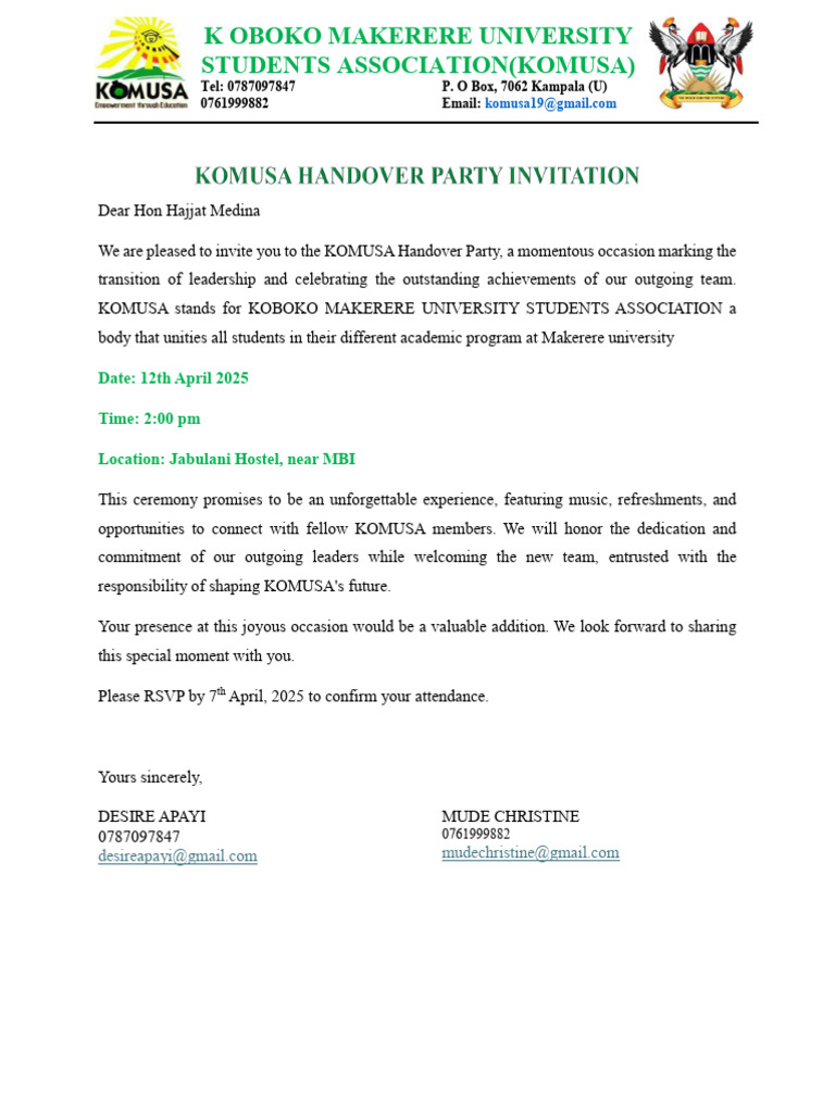 KOMUSA Handover Party Invitation | PDF