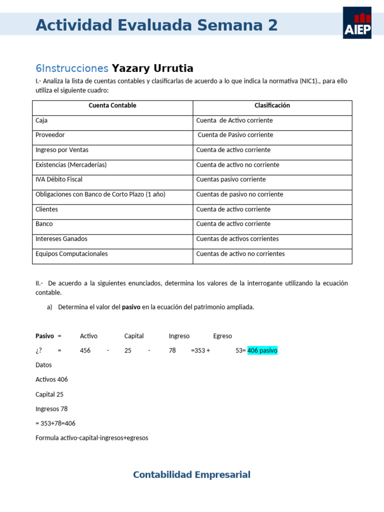 YAinstrucciones Actividad Práctica Evaluada Semana 2A | PDF | Contabilidad | Industrias de servicio