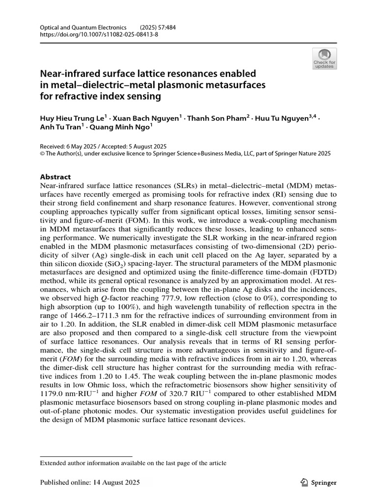 2025 Near-Infrared Surface Lattice Resonances Enabled in Metal-Dielectric-Metal Plasmonic ...