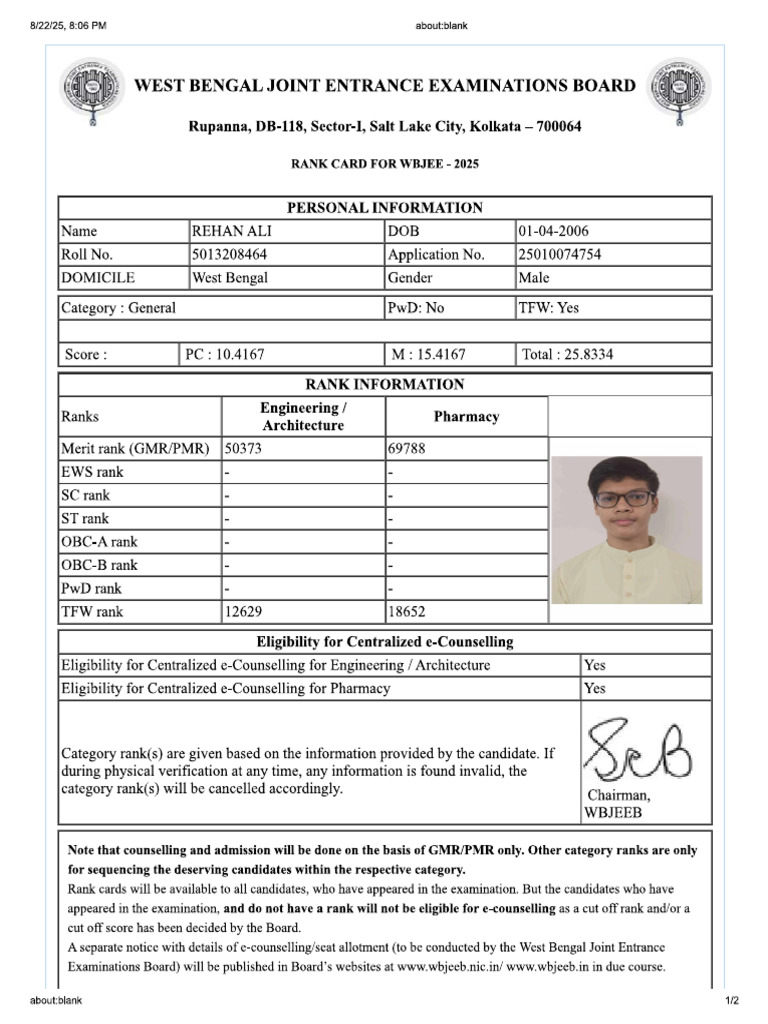 Wbjee Result | PDF