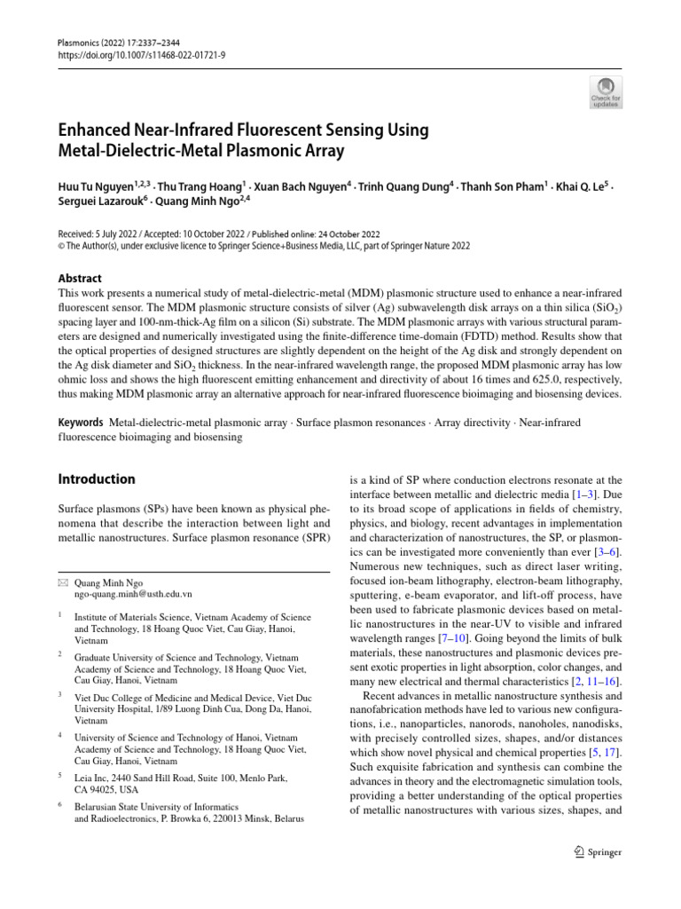2022 Enhanced Near-Infrared Fluorescent Sensing Using Metal-Dielectric ...