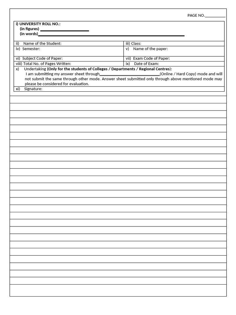 Sample Answer Sheet (1st & Subsequent Pages) | PDF