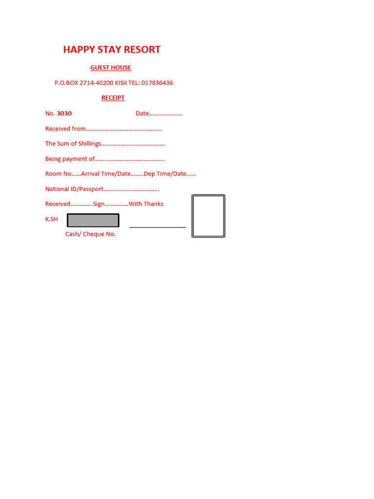 Happy Stay Resort Guest House Receipt | PDF