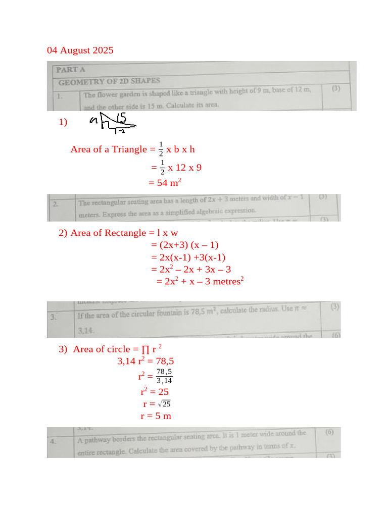 Geometry Area and Angle Calculations | PDF | Area | Classical Geometry