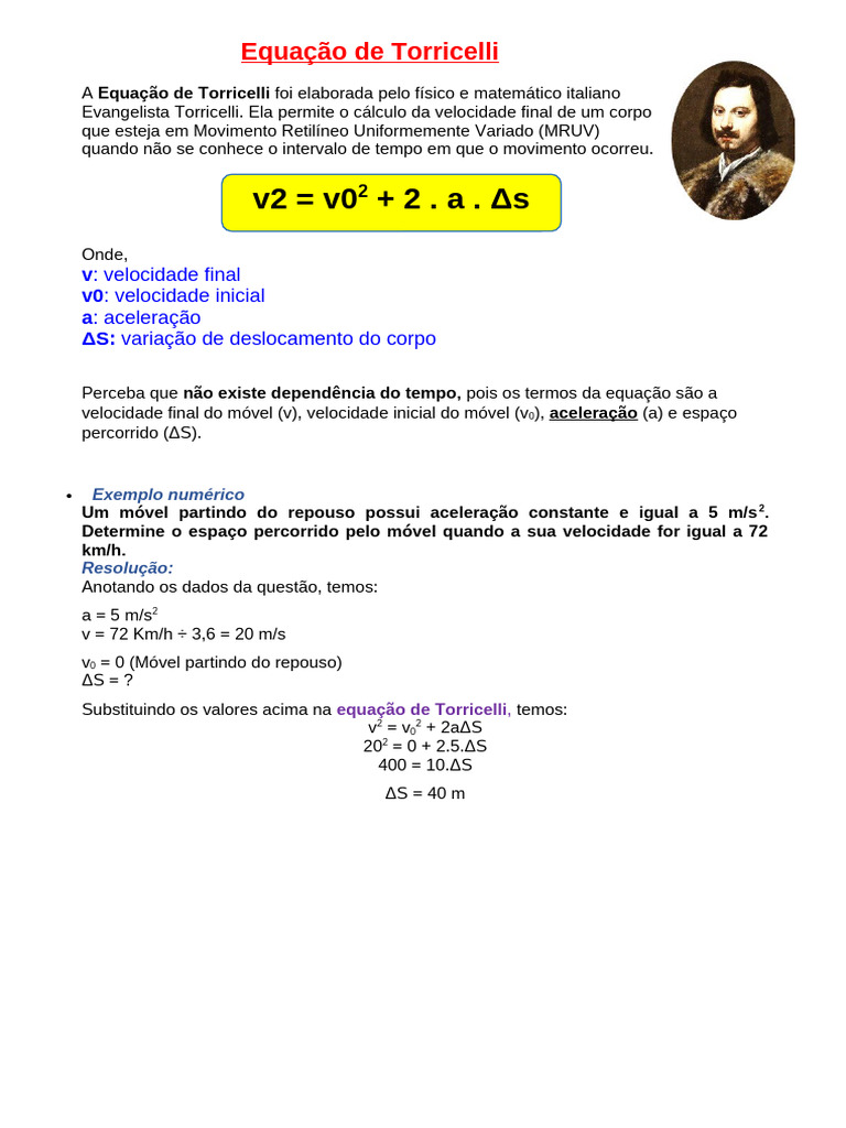 FISICA Equacao de Torricelli | PDF | Pressão | Física