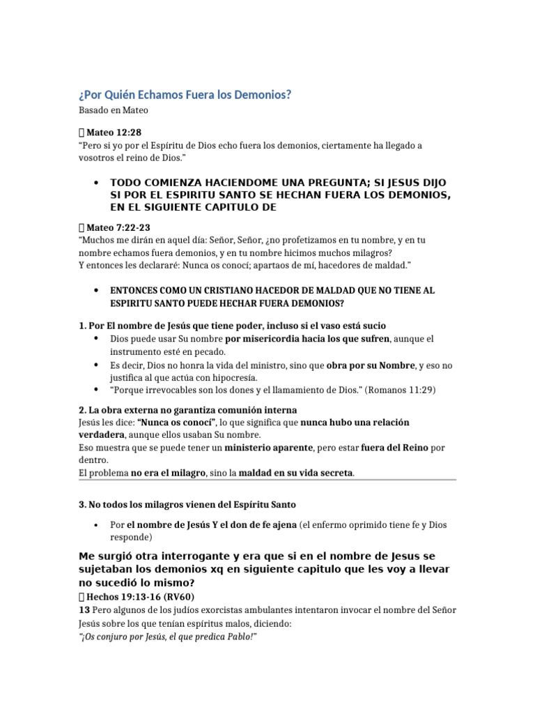 Bosquejo Echar Fuera Demonios Autoridad Espiritual | PDF | Demonios | Jesús
