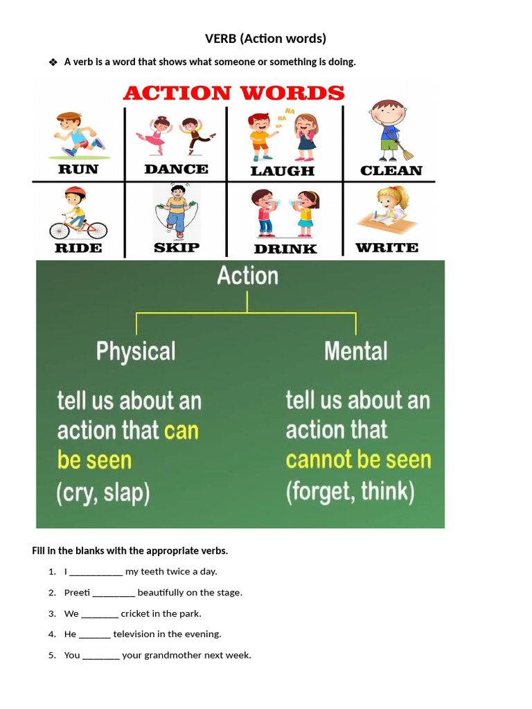 Understanding Verbs: Action Words Explained | PDF