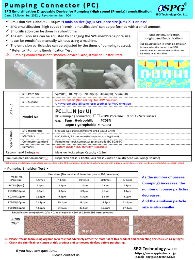 Pumping Connector (PC) Pamphlet Rev4 221129 - 2 | PDF | Emulsion | Applied And Interdisciplinary ...