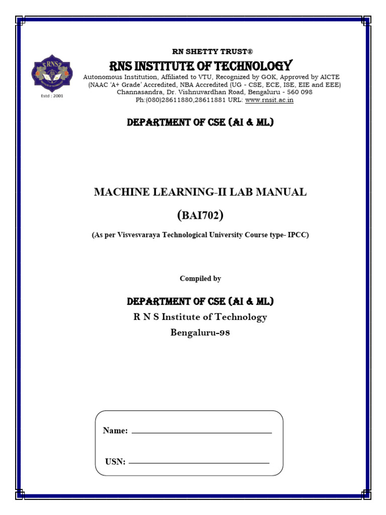 ML - Lab Manual (BAI702) - Updated 2-7-2025 | PDF | Engineering | Knowledge