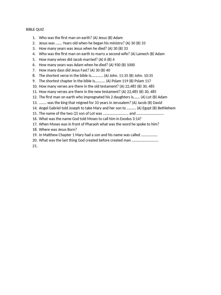 Bible Quiz: Test Your Knowledge | PDF