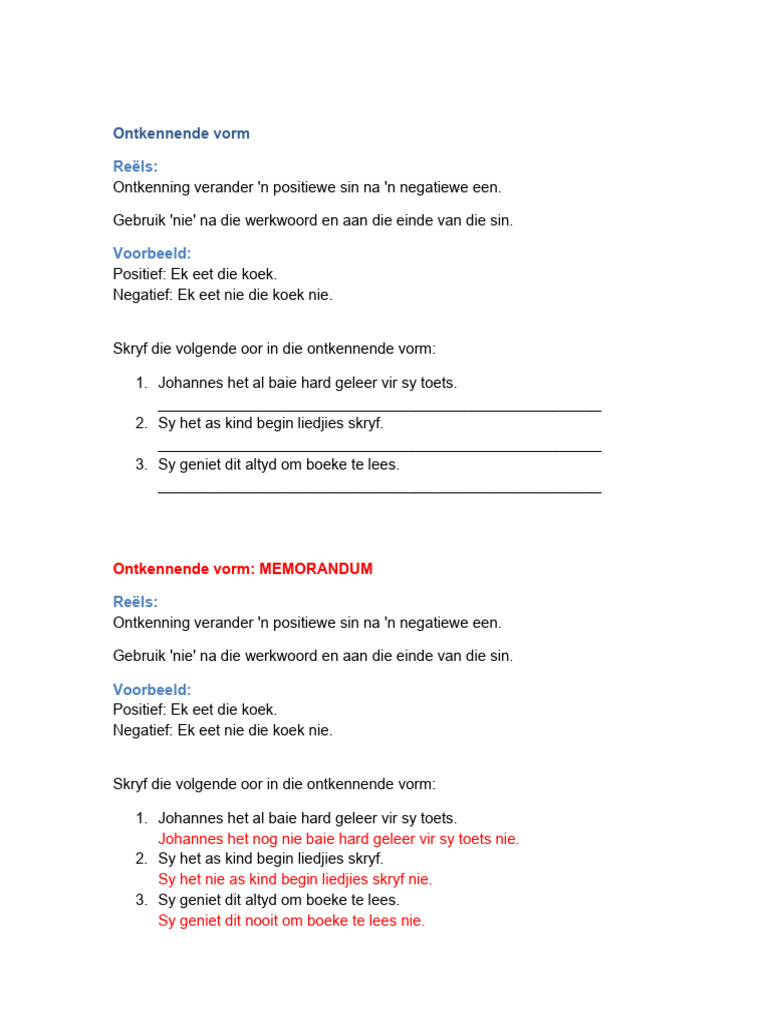 Worksheet Ontkennende Vorm | PDF