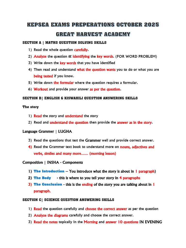 Kepsea Exams Preperations October 2025 | PDF