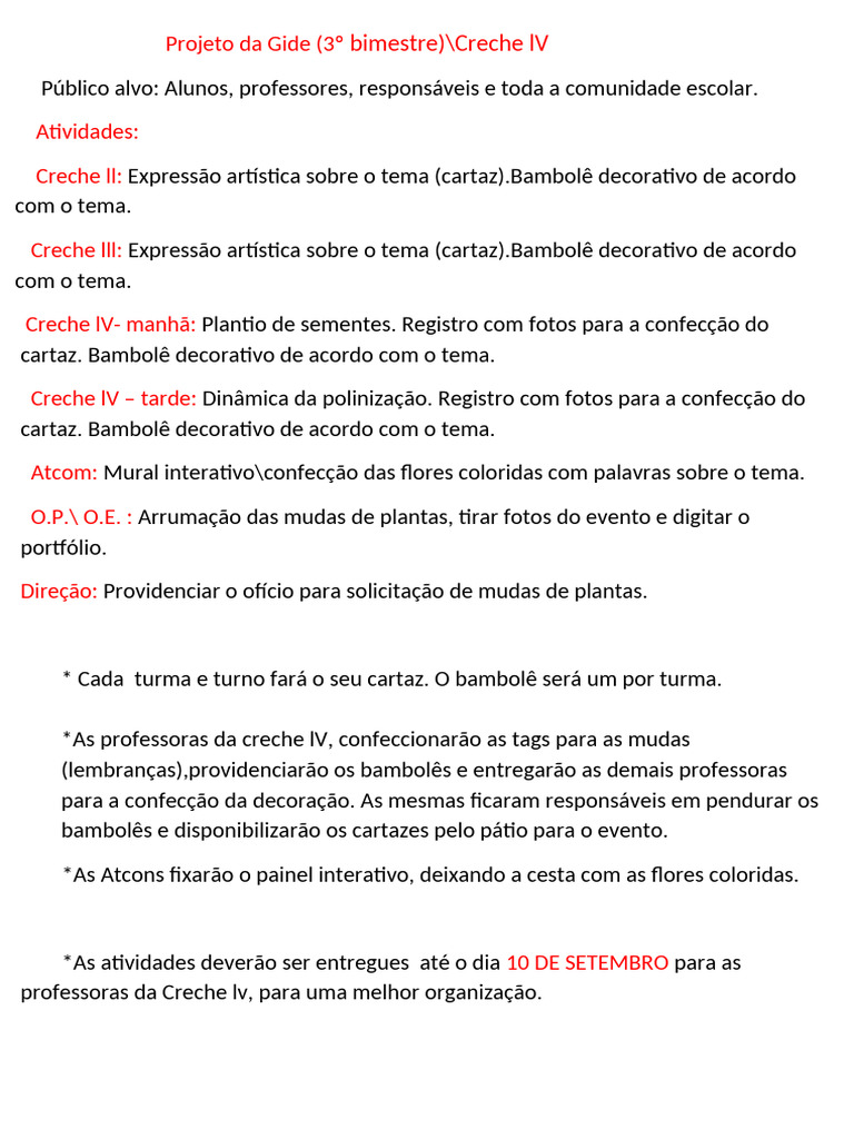 Projeto de Primavera na Creche IV | PDF