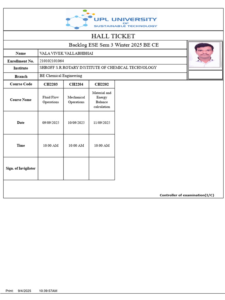 BE Chemical Engineering Hall Tickets 2025 | PDF | Chemical Engineering ...