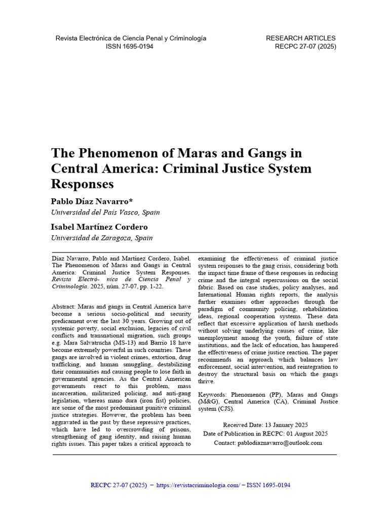 Navarro Cordero - Maras and Gangs in Central America | PDF | Gang ...