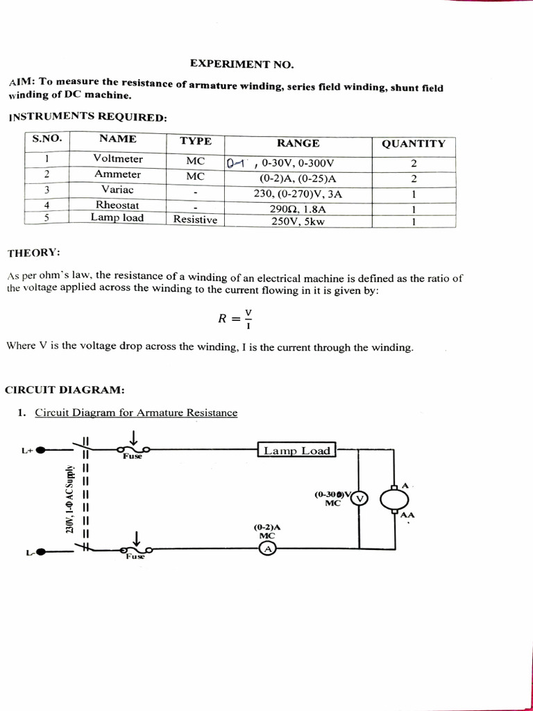 To Measure Winding Resistance of DC Machine | PDF | Voltage ...