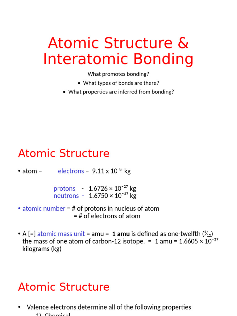 Atomic Structure & Interatomic Bonding | PDF | Chemical Bond | Ionic Bonding