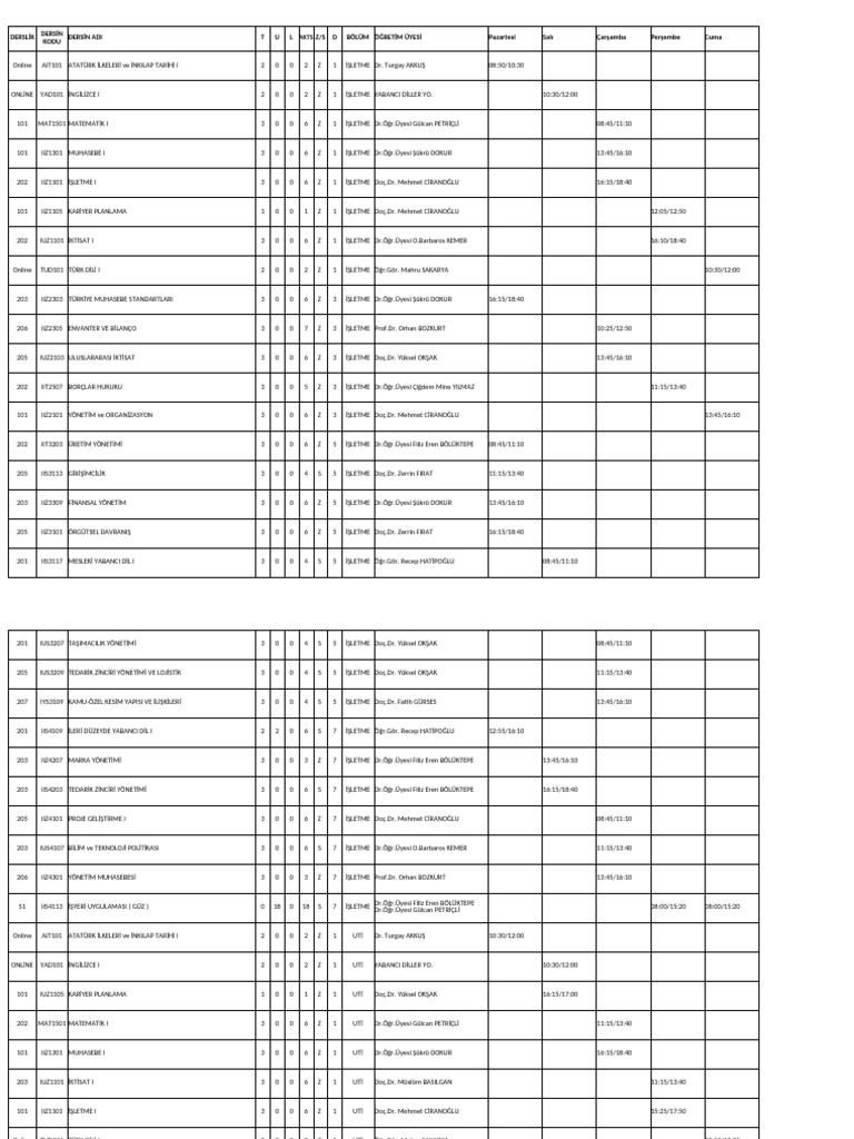 2023 2024 Ders Programi | PDF